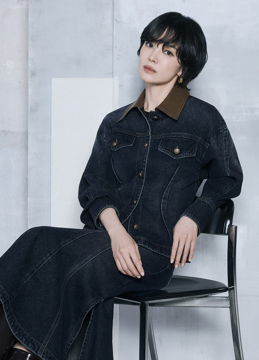 미샤 MICHAA 스티치 머메이드 데님 스커트 BLUE | SISUN.COM