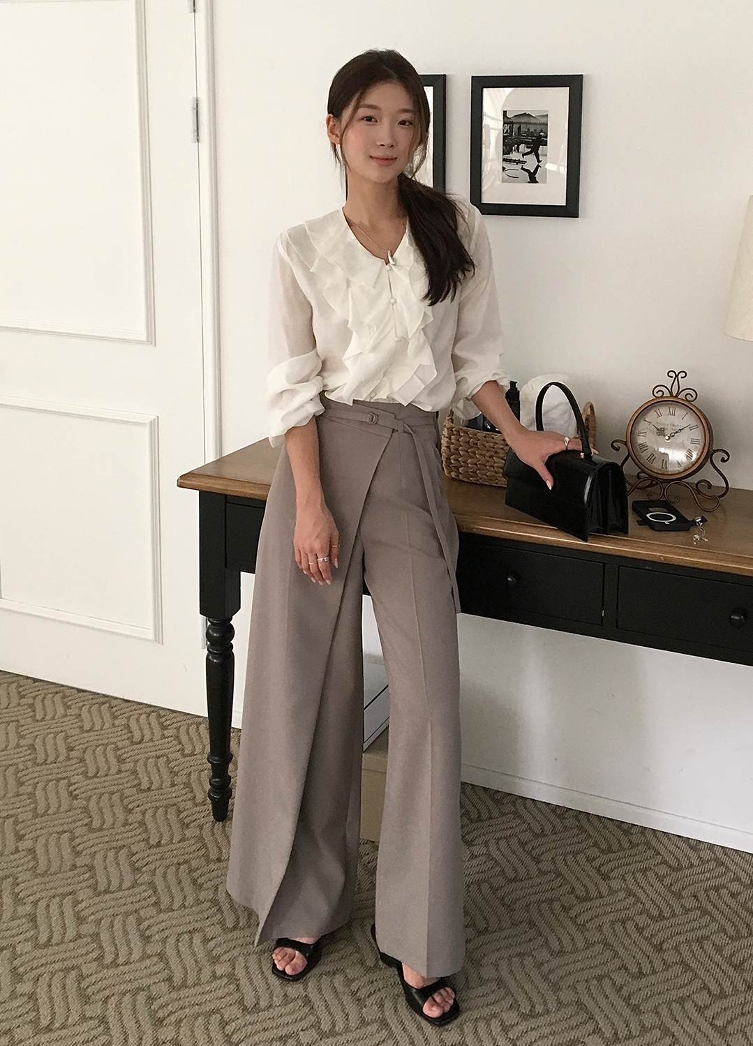 잇미샤 ITMICHAA 랩 와이드 팬츠 COCOA | SISUN.COM