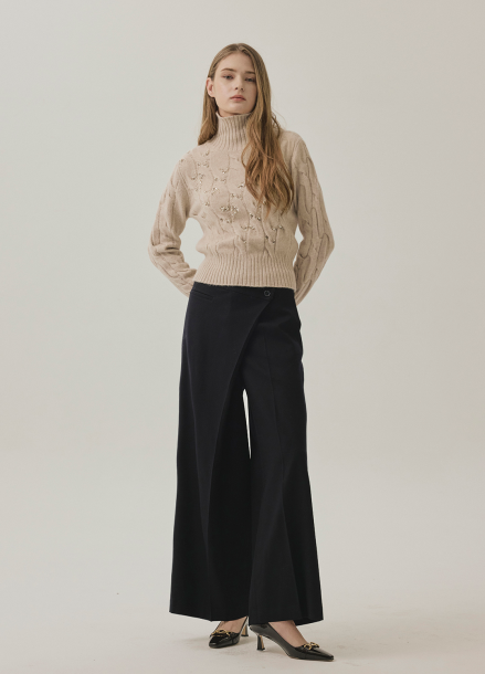 미샤 MICHAA [시즌오프]울 프론트 랩 팬츠 BROWN | SISUN.COM