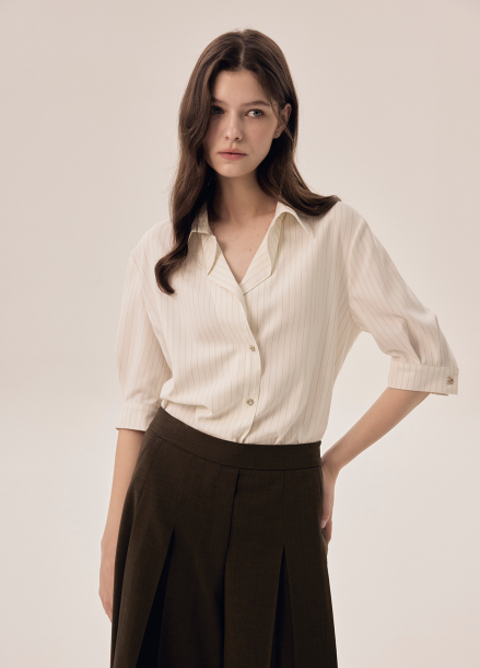 미샤 MICHAA 랩 스트라이프 셔츠 IVORY | SISUN.COM