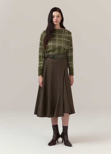 미샤 MICHAA 스웨이드 플레어 스커트 KHAKI | SISUN.COM